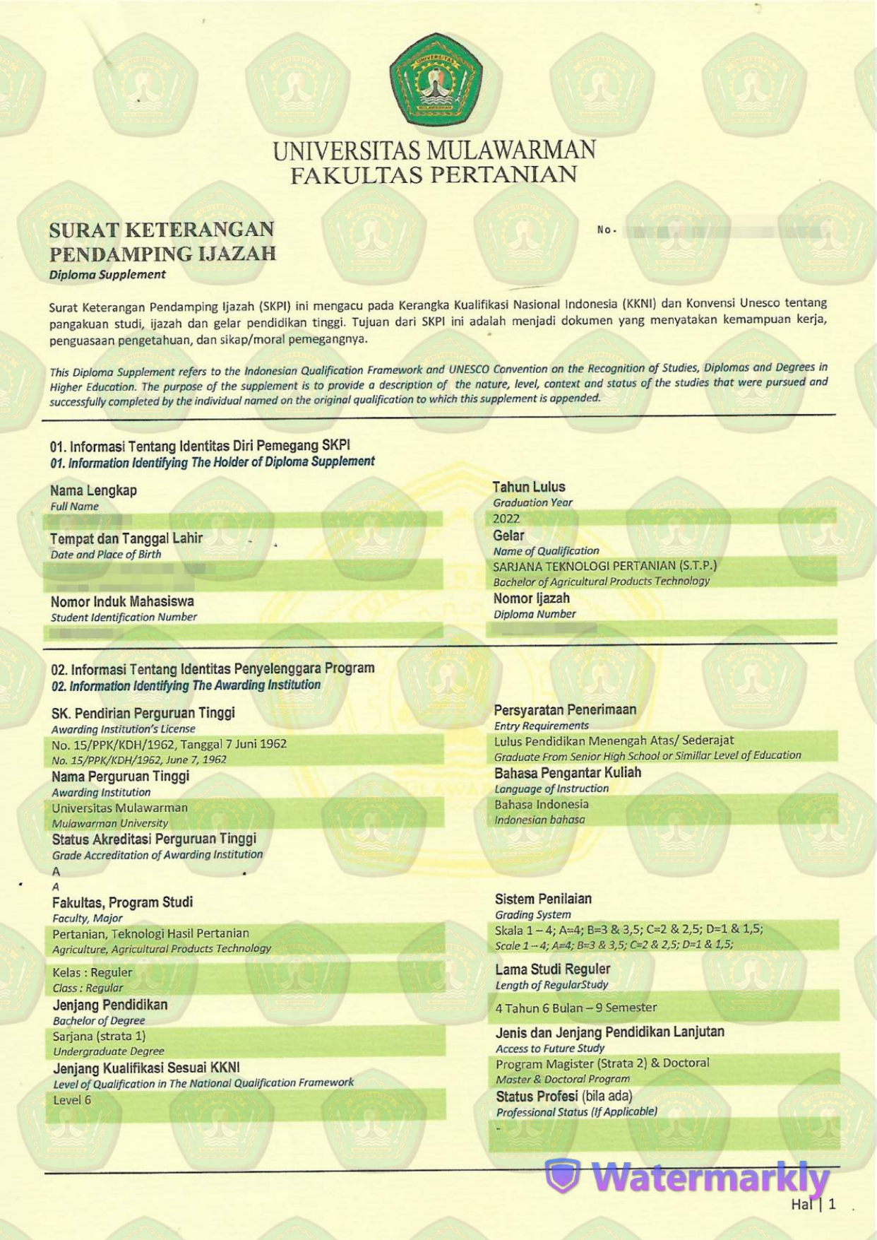 SKPI – Jurusan Teknologi Hasil Pertanian